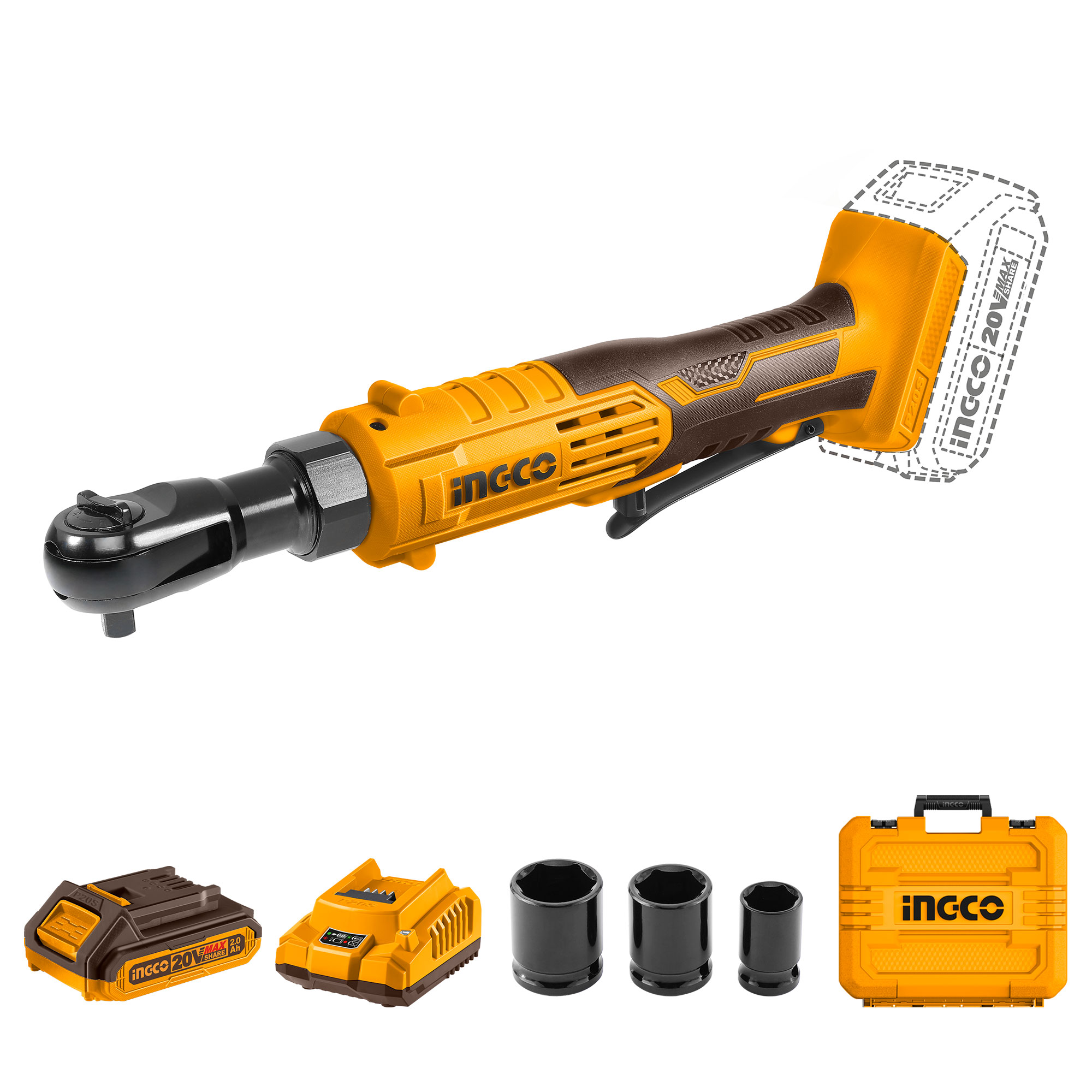 INGCO Power Tools INGCO Cordless Drive Ratchet, 65Nm, with 3 pcs ...